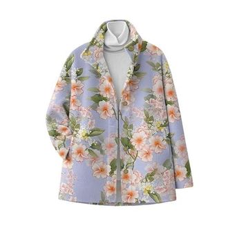Keephen Botanical Floral 3D Impression Femmes Polaire Flanelle Bouton Veste Revers Col avec Poches Surdimensionné Flou Chaud Teddy Manteau