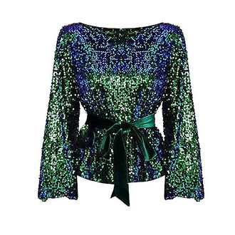 Generic Tunique &agrave; manches longues mode pull haut avec ceinture en velours grande taille robe tops pour femmes blanc arc-en-ciel cardigan, vert, XXL