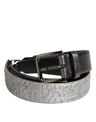 Dolce & Gabbana Black Silver Pebbled Texture Leather Buckle Men Belt | 100lf