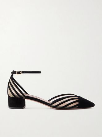 Aquazzura Asha 35 Pumps Aus Mesh Und Veloursleder - Schwarz
