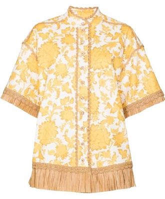 Zimmermann Yellow Postcard Fringed Shirt Size L