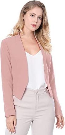 Allegra K Blazer Court Femme Décontracté à Manches Longues et Col en V Cardigan Veste Blazer Rose XL