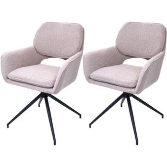 Hhg jamais utilisé] Lot de 2 chaises de salle à manger 638, chaise de cuisine, pivotante Auto-Return, tissu Bouclé (540g/m²) Oeko-Tex, beige