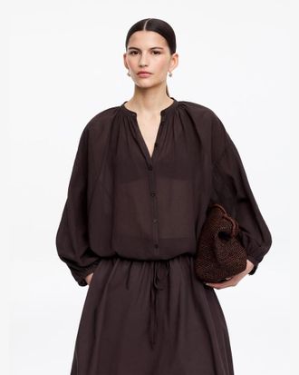 Arket Crepe-Bluse Mit Kordelzug -Braun