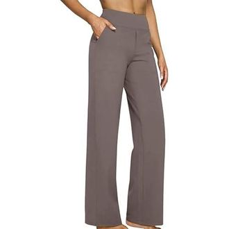 Generic Lumilift Pantalon de travail/yoga pour femme Taille haute avec poches Ample Stretch Robe Pantalon de surv&ecirc;tement d&eacute;contract&eacute;, marron, XXL