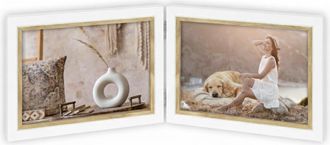 Matches 21 Bilderrahmen 2X 10 x 15 cm Natur Wei&szlig; Holzrahmen mit Glas - Horizontaler Fotorahmen mit Klappfunktion