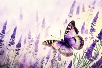 OEM Carta Da Parati Fotografica Per Bambini Con Campo Di Lavanda E Farfalla Ad Acquerello Dwk438 300x200