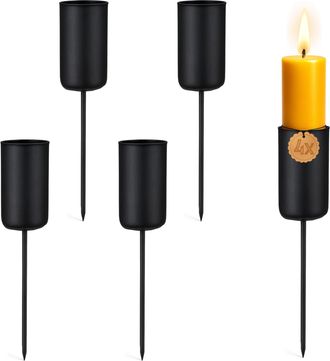 Matches 21 Kerzenteller 4er Set Metall Schwarz mit Stab &Oslash; 2,3 cm - Adventskranz Kerzent&uuml;llen f&uuml;r Stabkerzen