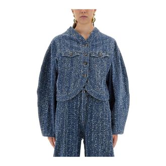 Rotate Tweed Cropped Jacket - - Jackets - Damen - Blau - M