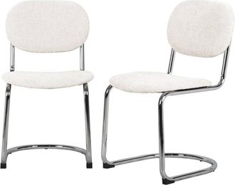 Sweeek Lot de 2 chaises cantilever arrondie métal. tissu chenille beige et pieds chromés - L 47 x P 54.5 x H 81cm - Maloa