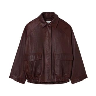R&oacute;he Grain Leather Aviator Jacket - - Jackets - Damen - Braun - S