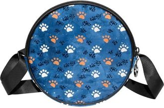 Generic Petit sac &agrave; bandouli&egrave;re rond pour femme, motif pattes de chien, sac &agrave; bandouli&egrave;re avec fermeture &eacute;clair, bretelles r&eacute;glables, sac &agrave; main rond d&eacute;contra