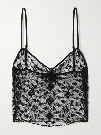 Kiki De Montparnasse Caraco Raccourci En Dentelle À Finitions En Satin De Soie Mélangée - Noir