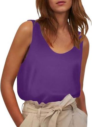 Generic T-shirt &agrave; col en V sans manches - Chemisier en satin grande taille pour femme - Bretelles larges - Col rond - Sans manches - &Eacute;l&eacute;gant - Respirant - L&eacute;g