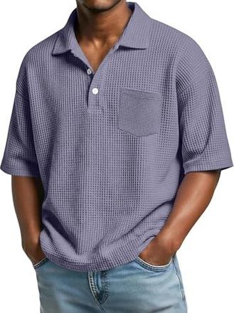 Generic Polo gaufr&eacute; &agrave; manches courtes pour homme - Col polo tendance - Pull ample et confortable - &Eacute;vacuation de lhumidit&eacute; - Haut de sport pour la course &agrave; pi