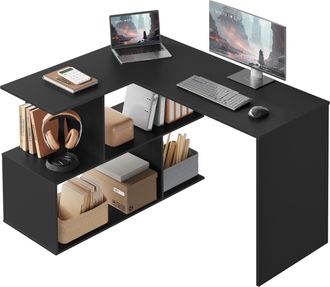 Woltu Schreibtisch L Form, Eckschreibtisch mit Stauraum, 120x100cm, B&uuml;rotisch, Computertisch mit Ablagef&auml;chern, PC Tisch, Winkelschreibtisch, Arbeitstisch f