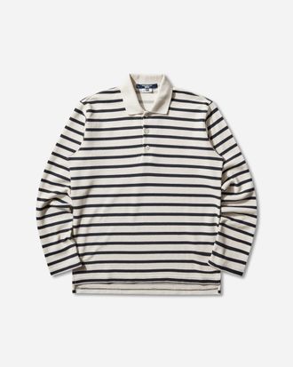 Junya Watanabe Men s Striped Longsleeve Polo Natural / Navy
