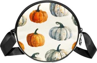 Generic Petit sac &agrave; bandouli&egrave;re circulaire pour femme, motif citrouille aquarelle, sac &agrave; dos &agrave; bandouli&egrave;re avec fermeture &eacute;clair, bretelles r&eacute;glables, sac &agrave; m