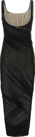 The Attico Mesh Midi Dress - Black