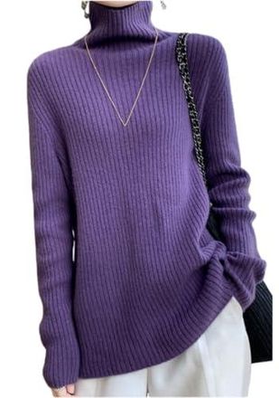 Generic Pull Femme Pull Col Roul&eacute; en Laine M&eacute;rinos 100% pour Femme Manches Longues Maille C&ocirc;tel&eacute;e &Eacute;pais Et Chaud Id&eacute;al pour lhiver LAutomne Et Le Printemps Vi