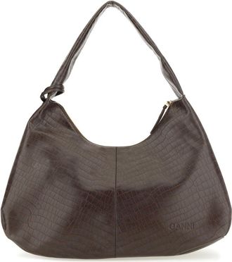 Ganni Womens Hobo Bag Croco Xxl Brown Rec Le Shoulder