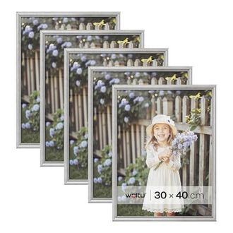 Woltu Lot de 5 Cadre Photo 30x40cm Cadre en Bois Massif avec Passe Partout, Suspendre Horizontalement ou Verticalement, Décoration Murale ou sur Table, Arge