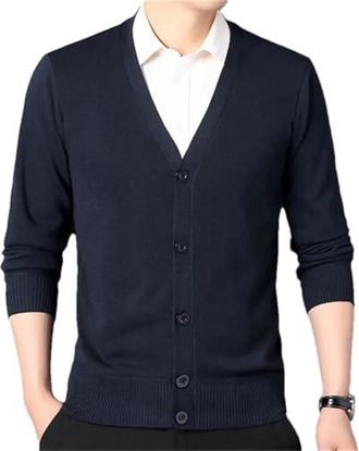 Generic Cardigan dhiver en tricot à col en V pour homme - Doublure en polaire - Couleur unie - Style décontracté et tendance, bleu marine, XL