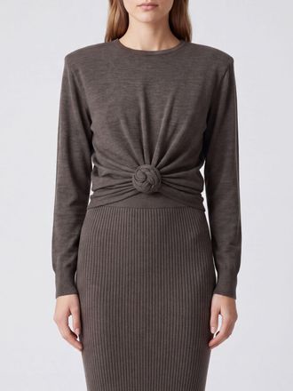 Magda Butrym Pull court en laine avec fleur appliqu&eacute;e et &eacute;paules rembourr&eacute;es