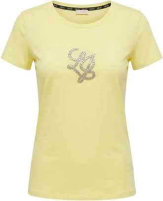 Liu Jo Femme, Tops, Jaune, Taille: 44 FR T-shirt en coton avec logo ornement&eacute;