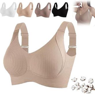 Generic Blueboard Roarrave Soutien-gorge Flowomen pour femme, soutien-gorge côtelé push-up uni à quatre boutonnages réglables sans fil, Couleur chair, M