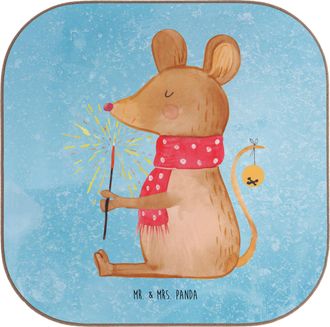 Mr. & Mrs. Panda gläseruntersetzer Maus Weihnachten - Geschenk, Untersetzer für Gläser, Weihnachtsmotiv, Frohe, Coaster, Tischschoner, Quadratisch, Mäuschen, Weihnacht