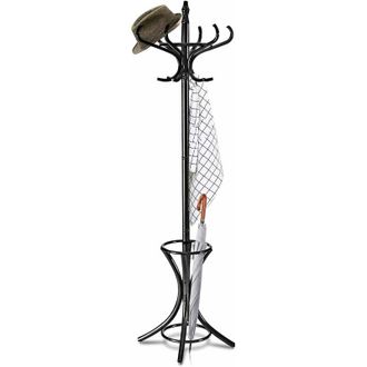Costway 184cm Garderobenst&auml;nder mit Schirmst&auml;nder & 12 Kleiderhaken, Kleiderst&auml;nder aus Holz, Garderobe Standgarderobe Schwarz