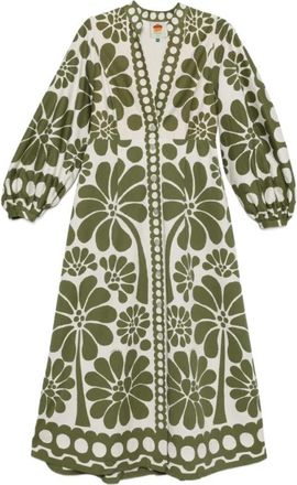 Farm Rio Farm Rio, Femme, Robes, Multicolore, Taille: 40 FR Palermo Buttoned Puff Sleeve Maxi Dress