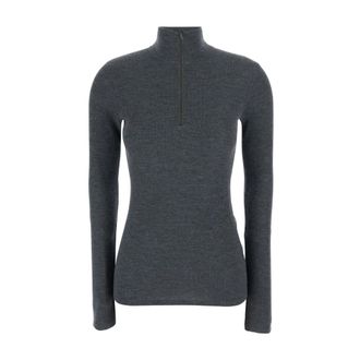 Brunello Cucinelli Wool Cashmere Zip Pull - - Knitwear - Damen - Grau - M