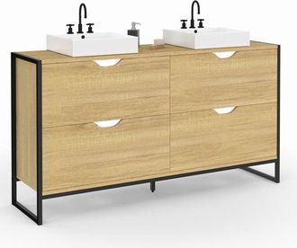 IDMarket Doppelwaschtisch Badezimmerm&ouml;bel DETROIT 4 Schubladen Industriedesign