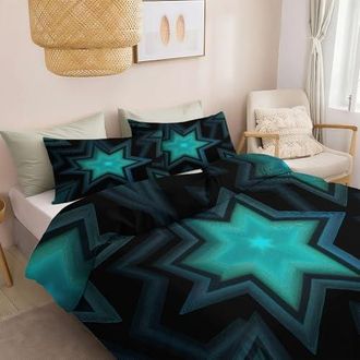 Generic Housse de Couette Imprimer Cyan 220 x 240 cm, Parure de Lit R&eacute;versible Abstrait Art G&eacute;om&eacute;trique &Eacute;toiles Housse de Couette Enfants Gar&ccedil;ons Filles Adole