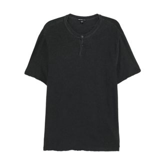 James Perse Slub Jersey Kurzarm Henley - - Tops - Herren - Schwarzk - M