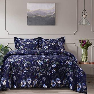Tribeca Living Samt-Bettwäsche-Set für Queensize-Bett, weich, übergroß, luxuriöses dreiteiliges Set enthält einen Bettbezug und Kissenbezüge, Amara Indigo