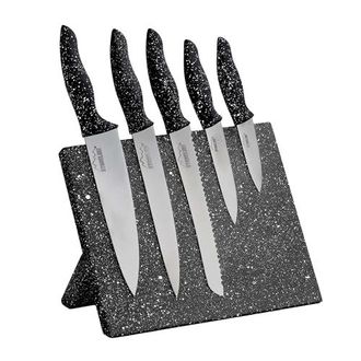 STONELINE Couteaux de Cuisine en Acier Inoxydable, Lot de 4 Couteaux avec Bloc de Cuisine, Couteaux Universels en Design Original STONELINE, Noir