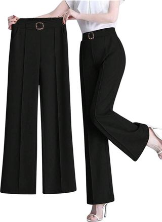 SOLY HUX Hosen Damen Elegant Gerade Hose Business Anzughose Herbst Outfit Weite Palazzo Pants Hohe Elestischer Bund Freizeithose mit Taschen Schwarz XL