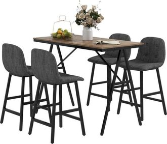 HOMCOM Bartisch mit Barhocker Set, 5-teilige Essgruppe, Küchentisch, Bistrotisch mit 4 Stühlen, Bartisch Set für Küche, Wohnzimmer, Stahl, Dunkelgrau, 120 x