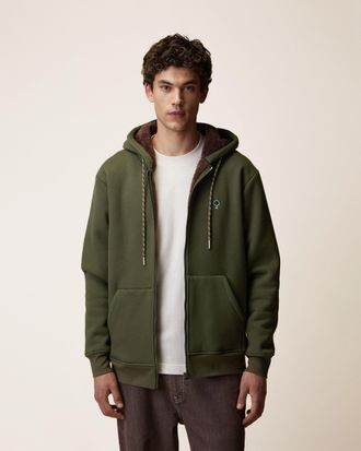 Faguo Sweat zipp&eacute; &agrave; capuche chaud kaki