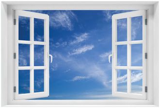 Wallario selbstklebendes Poster - Blauer Himmel mit vereinzelten Wolken, Aufkleber in Premiumqualit&auml;t, Klebefolie Gr&ouml;&szlig;e: 61 x 91,5 cm mit Fenster-Illusion (Max