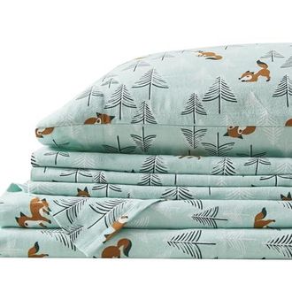 Comfort Spaces Parure de lit 4 pi&egrave;ces en Flanelle de Coton Respirante, Chaude, &agrave; Poches Profondes avec taie doreiller, lit Double, Renards &eacute;cume de mer