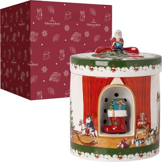 Villeroy & Boch und Boch - Christmas Toys, Paket rund, Santa bringt Geschenke, 17 x 17 x 22cm, Porzellan, Mehrfarbig, 14-8327-6692, Martini Olive/Martini Olive Terra 
