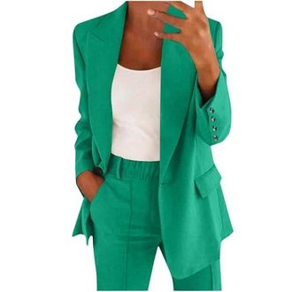 Generico Surv&ecirc;tement pour femme - Col &agrave; revers - Veste de costume &eacute;l&eacute;gante - Couleur unie - 2 pi&egrave;ces - Blazer de bureau - Veste de costume et pantalon - Cardig