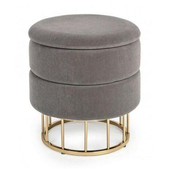 BIZZOTTO Hocker mit goldener Metallstruktur und grauem Samt