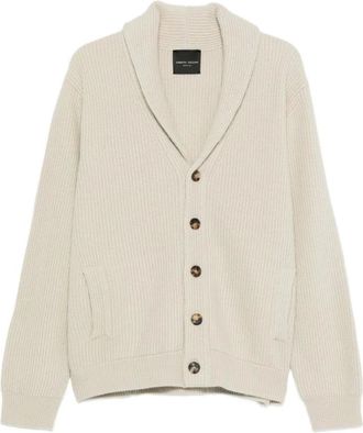 Roberto Collina Homme, Pulls, Beige, Taille: L Gilet Cardigan &agrave; Col Ch&acirc;le