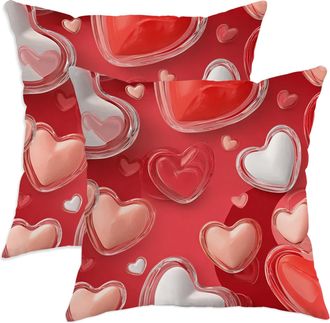 Generic Herzen Romantisch Verspielt Rot Rot Dekokissenbezug Luxuri&ouml;se Kissenh&uuml;lle Modern Zierkissenbezug F&uuml;r Balkon Heimdekoration Bett 45X45Cm 2Er Set