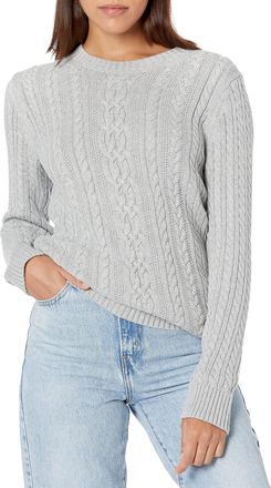 Amazon Essentials Damen Weicher Fisherman Cable Langarm-Pullover Mit Rundhalsausschnitt (In Übergröße Erhältlich), Hellgrau Meliert, 6XL Große Größen